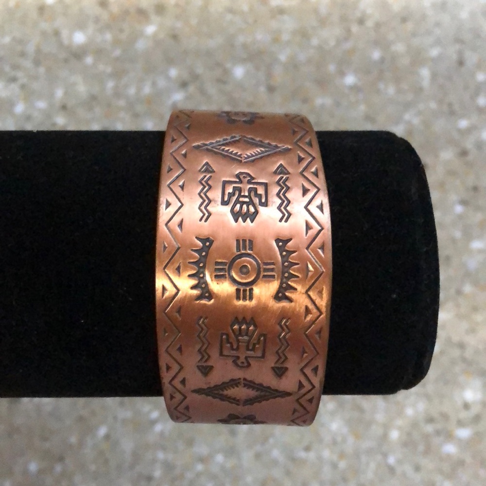Solid Copper Southwest Native American Cuff Bracelet - Gem